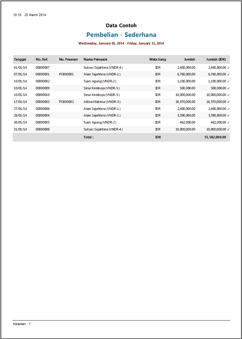 Contoh Laporan Pembelian - Software Zahir Accounting