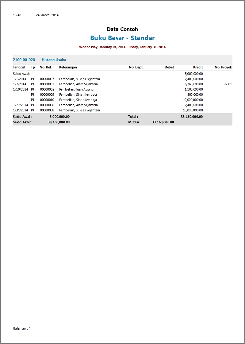 Contoh Buku Besar - Software Akuntansi Terbaik - Zahir Accounting